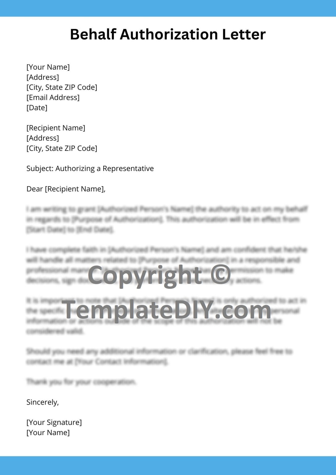 Behalf Authorization Letter Sample with Examples [Word]