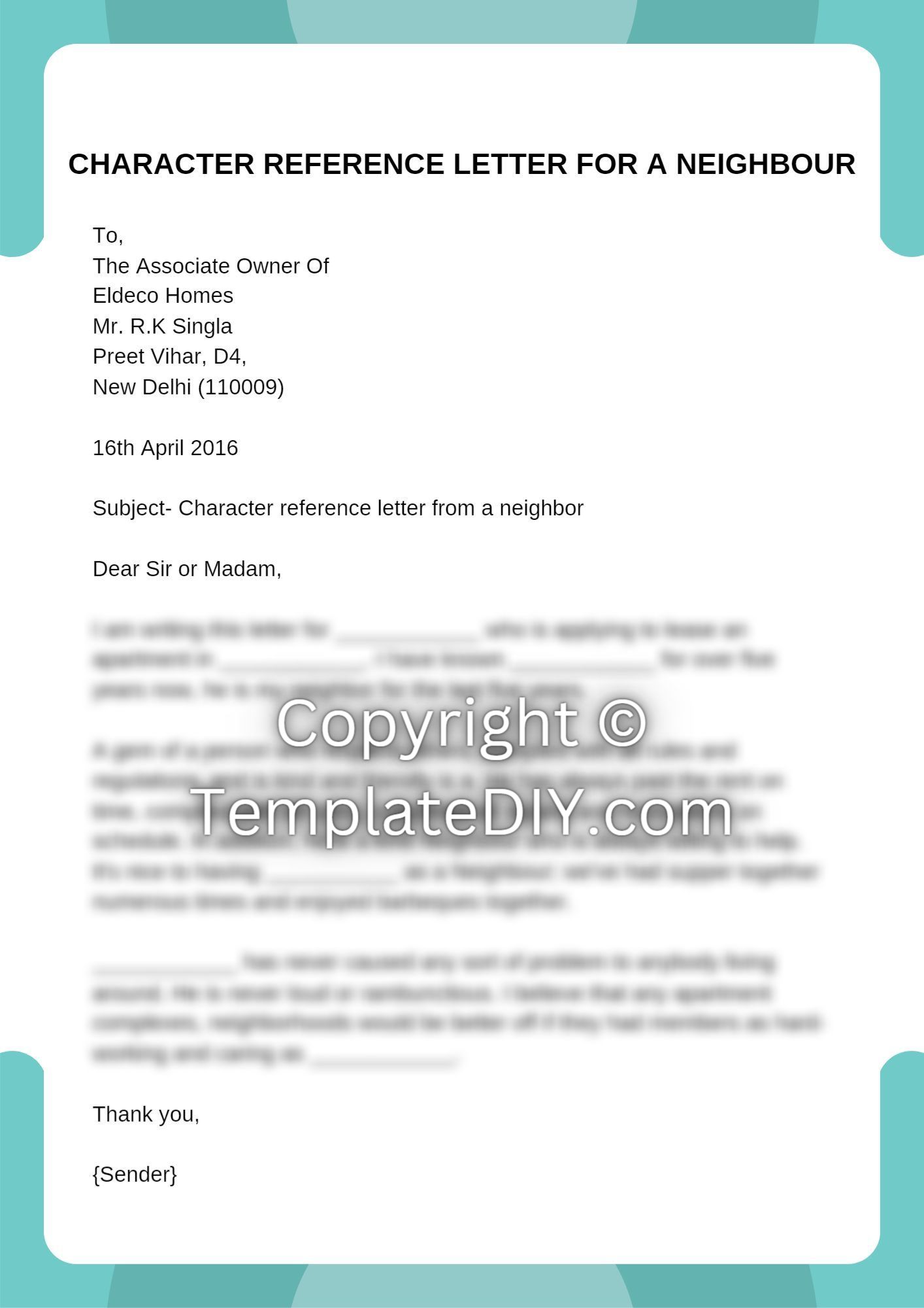 Good Neighbor Awards Recommendation Letter Aaron Glassman | The Good