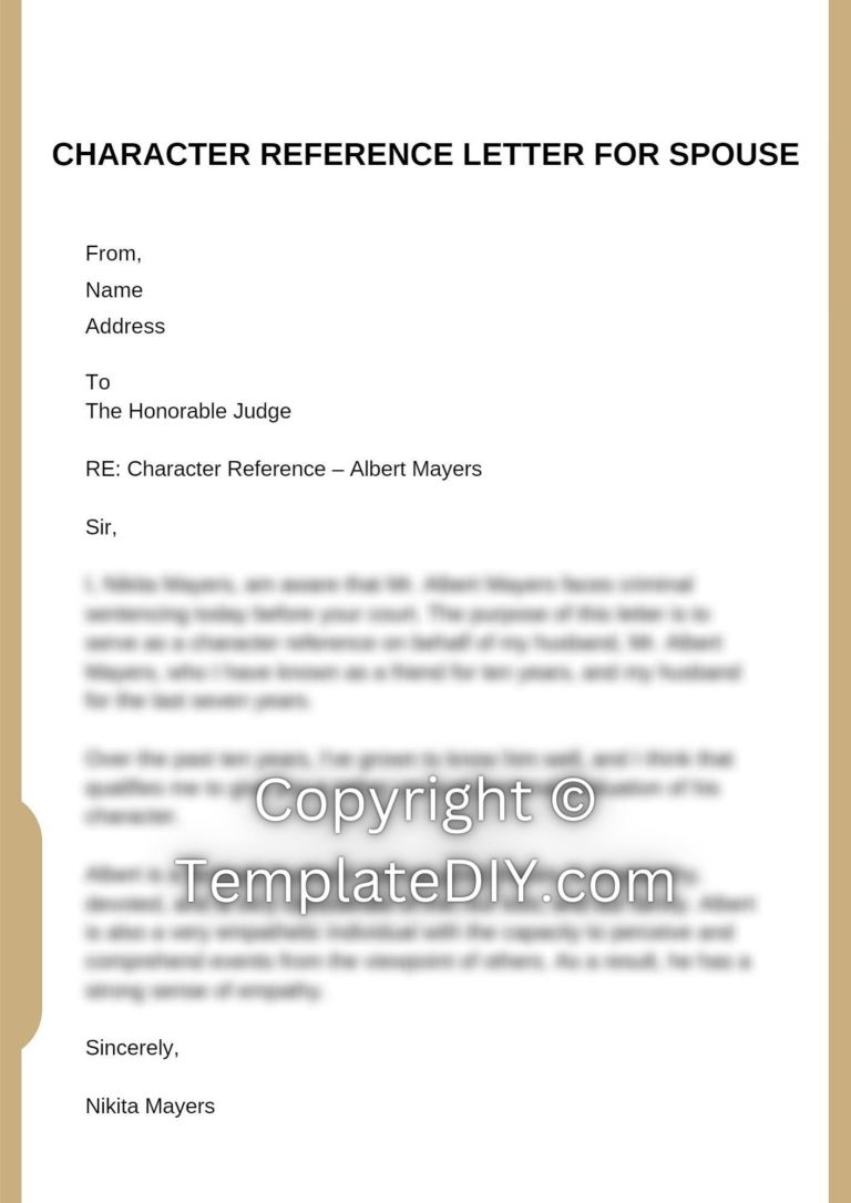 Character Reference Letter for Spouse Sample with Examples