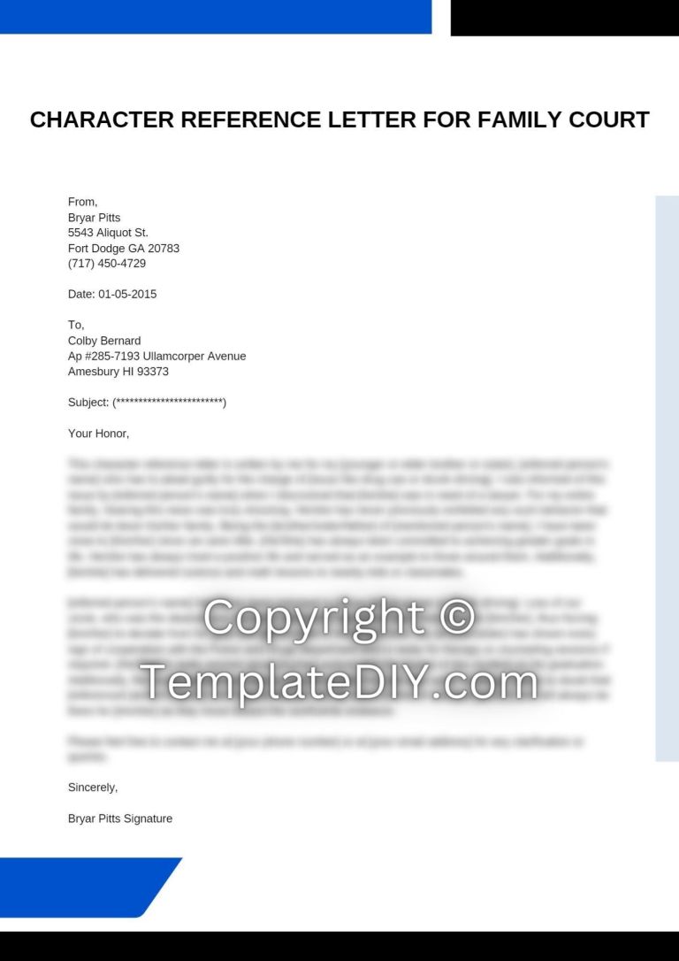 Character Reference Letter for Family Court Sample [Word]