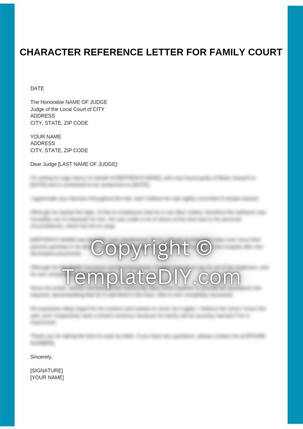 Character Reference Letter for Family Court Sample [Word]