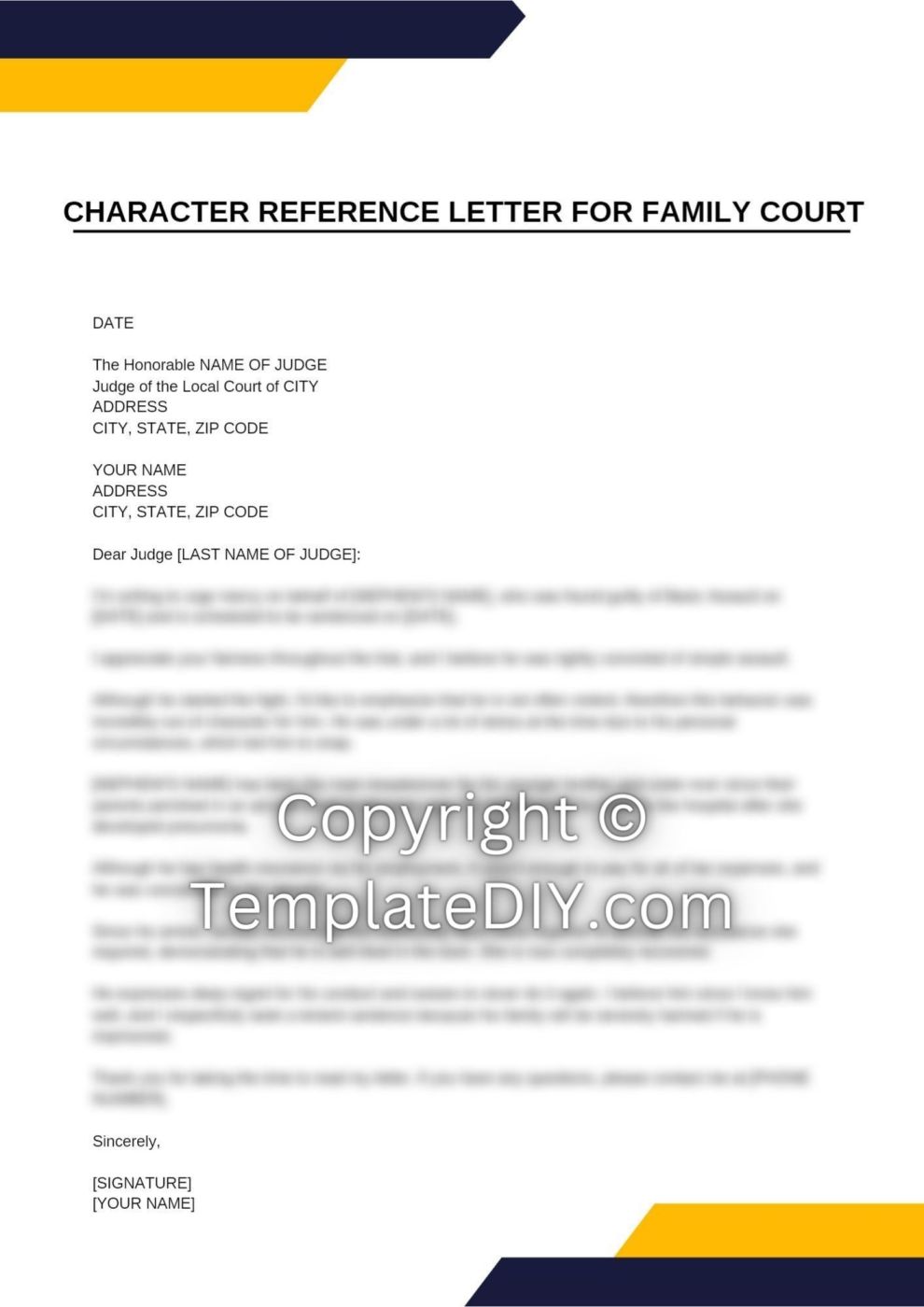 Character Reference Letter for Family Court Sample [Word]