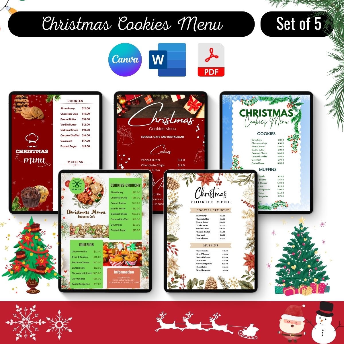 Christmas Cookies Menu Printable Template PDF, Word