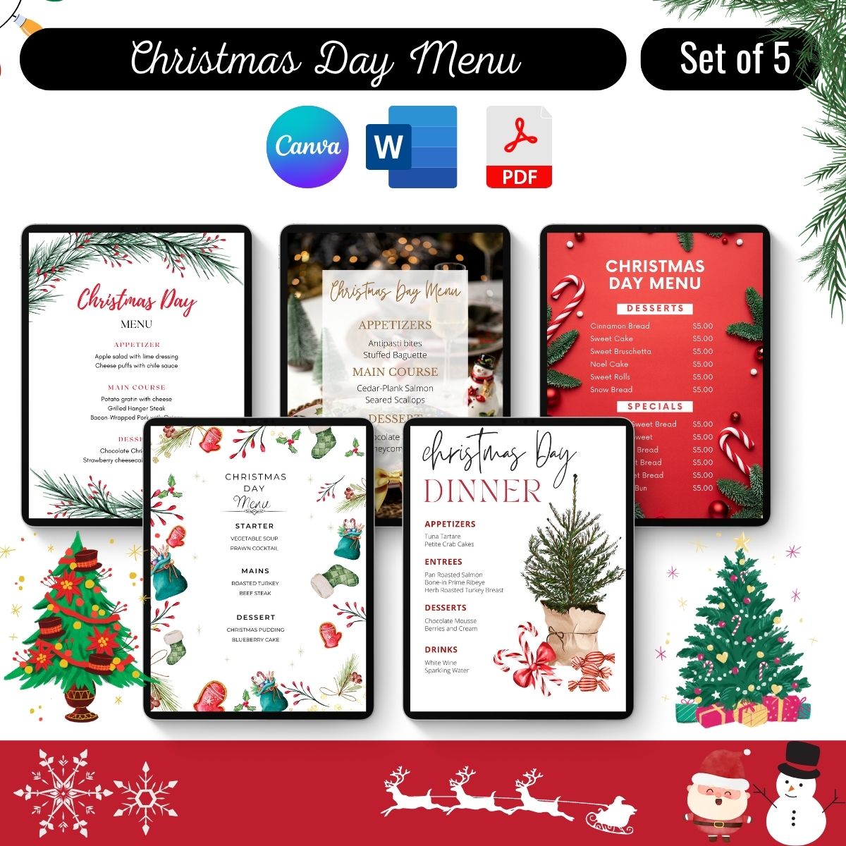 Christmas Day Menu Printable Template PDF, Word [Editable]