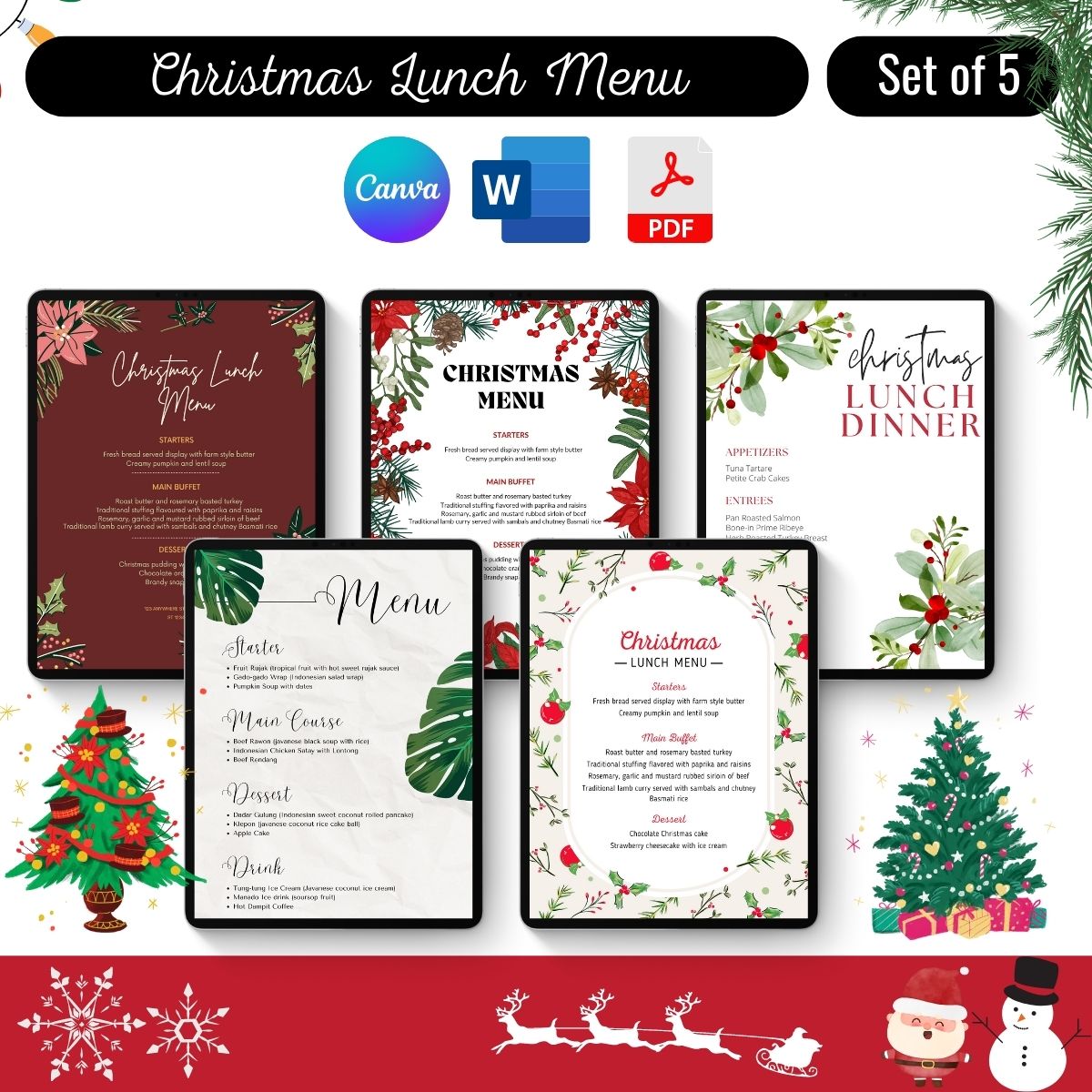 Christmas Lunch Menu Printable Template PDF, Word [Editable]