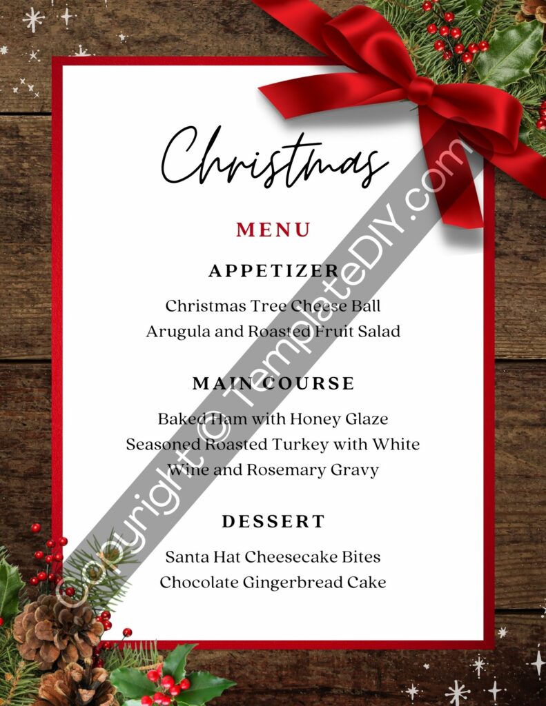 Christmas Menu Printable Template PDF, Word [Editable]