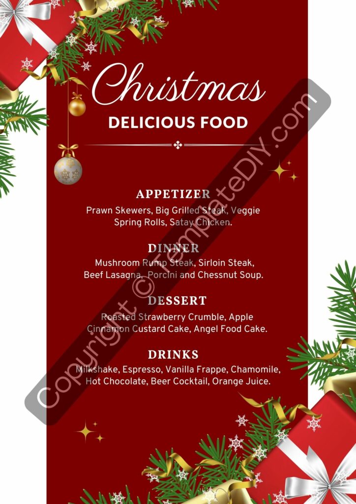 Christmas Menu Printable Template PDF, Word [Editable]