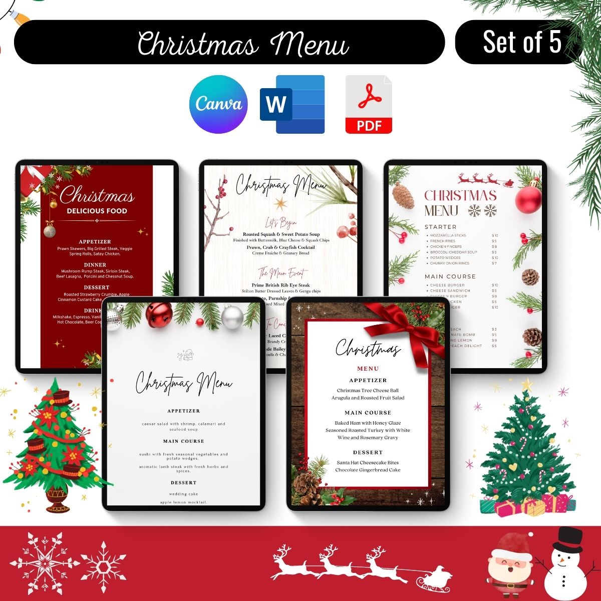 Christmas Menu Printable Template PDF, Word [Editable]