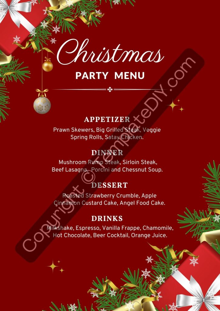 Christmas Party Menu Printable Template PDF, Word [Editable]