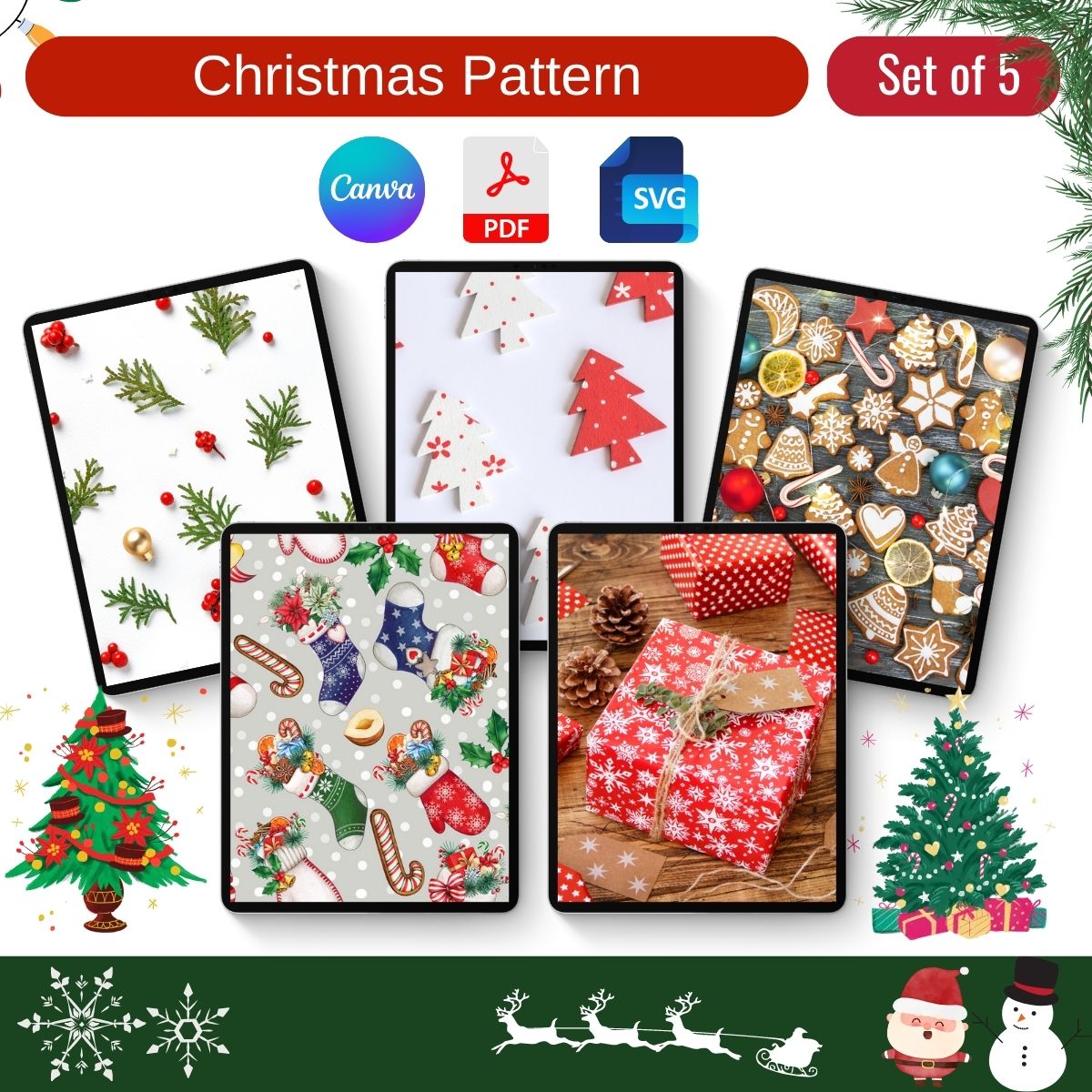 Christmas Pattern SVG Printable Template in PDF, Word