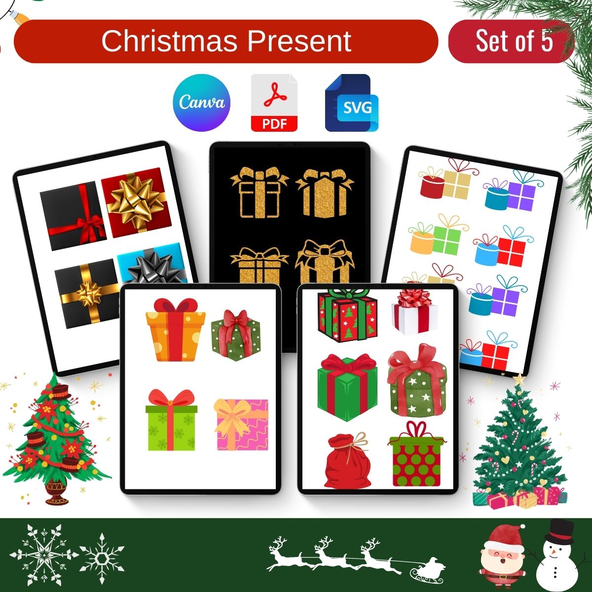 Christmas Present SVG Printable Template in PDF, Word