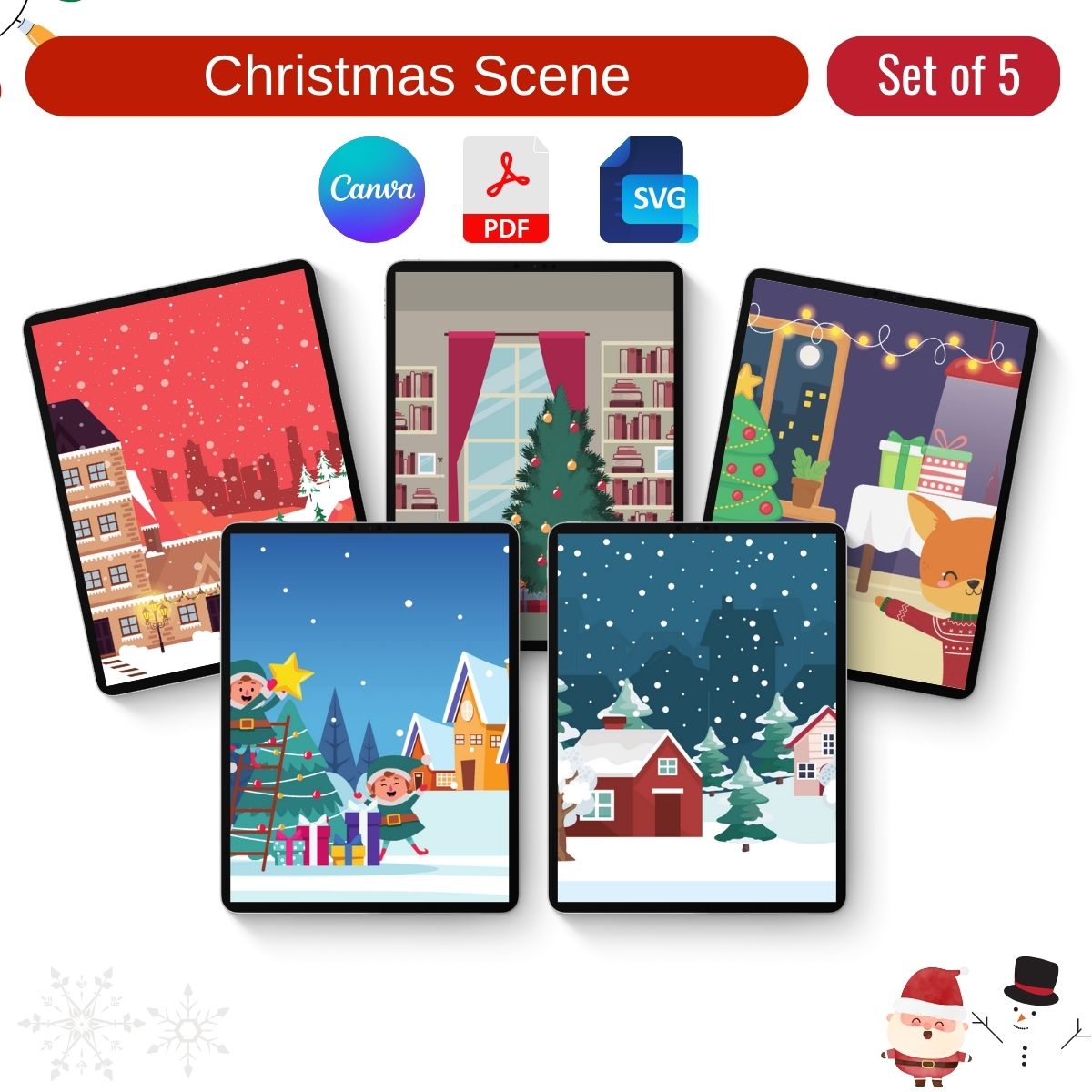 Christmas Scene SVG Printable Template in PDF, Word