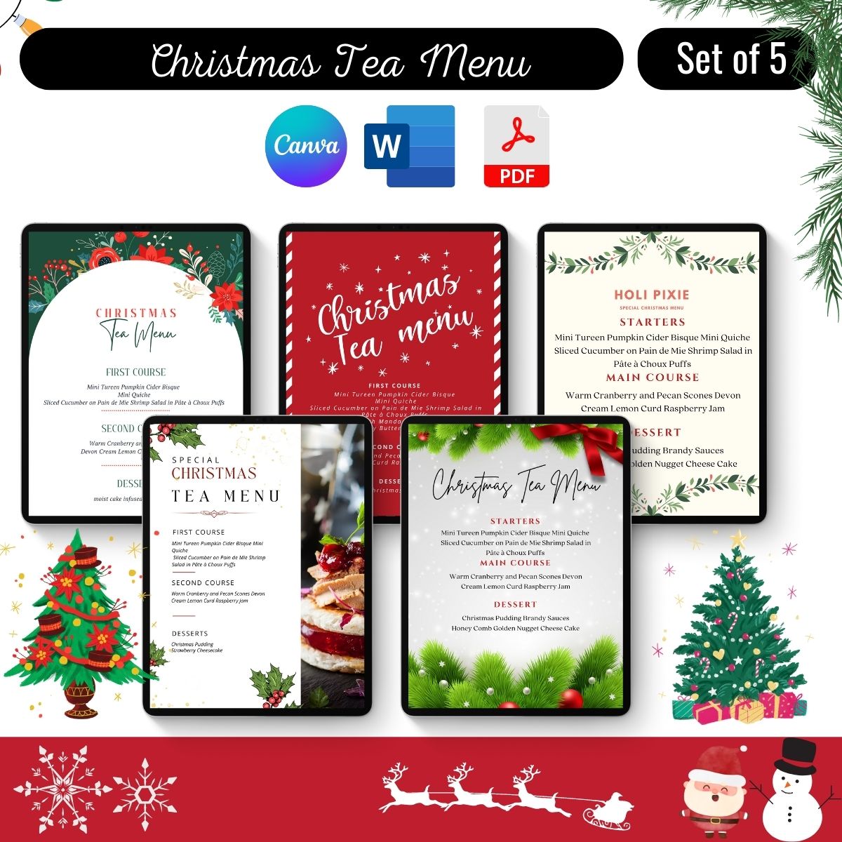 Christmas Tea Menu Printable Template PDF, Word [Editable]