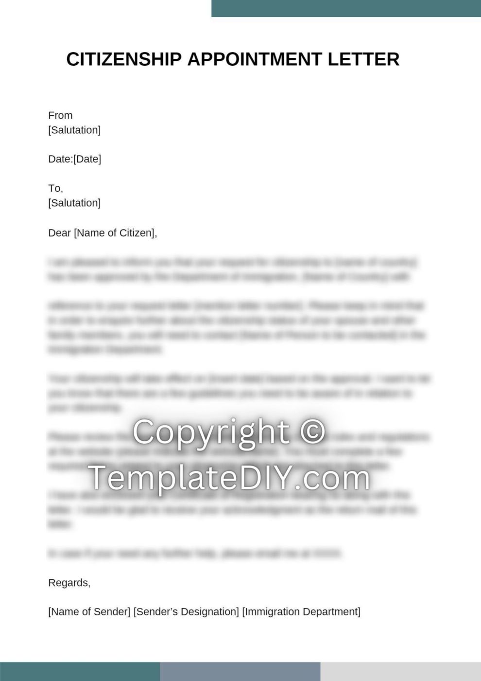 Citizenship Appointment Letter Sample with Examples [Word]