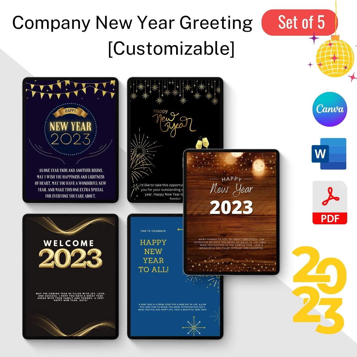 Company New Year Greetings Template Printable PDF, Word