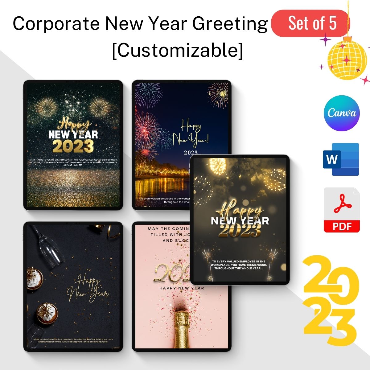 Corporate New Year Greetings Template Printable PDF, Word