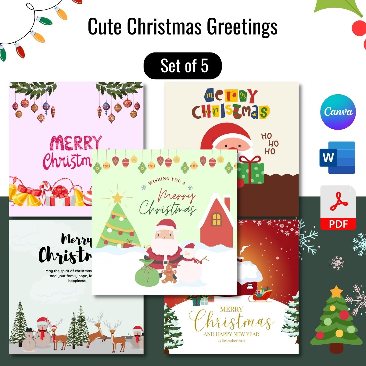Cute Christmas Greetings Printable Templates Pdf, Word