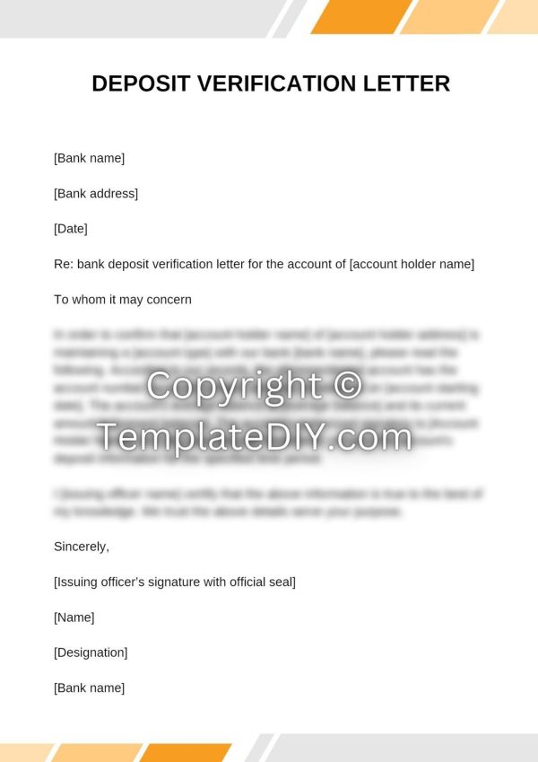 Easy Deposit Verification Letter Template – Instant Download