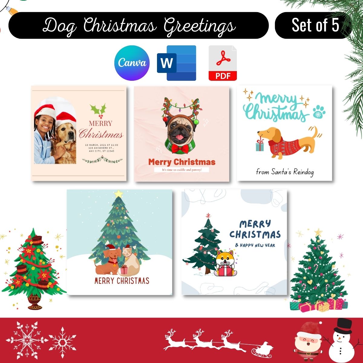 Dog Christmas Greetings Printable Template [Word]