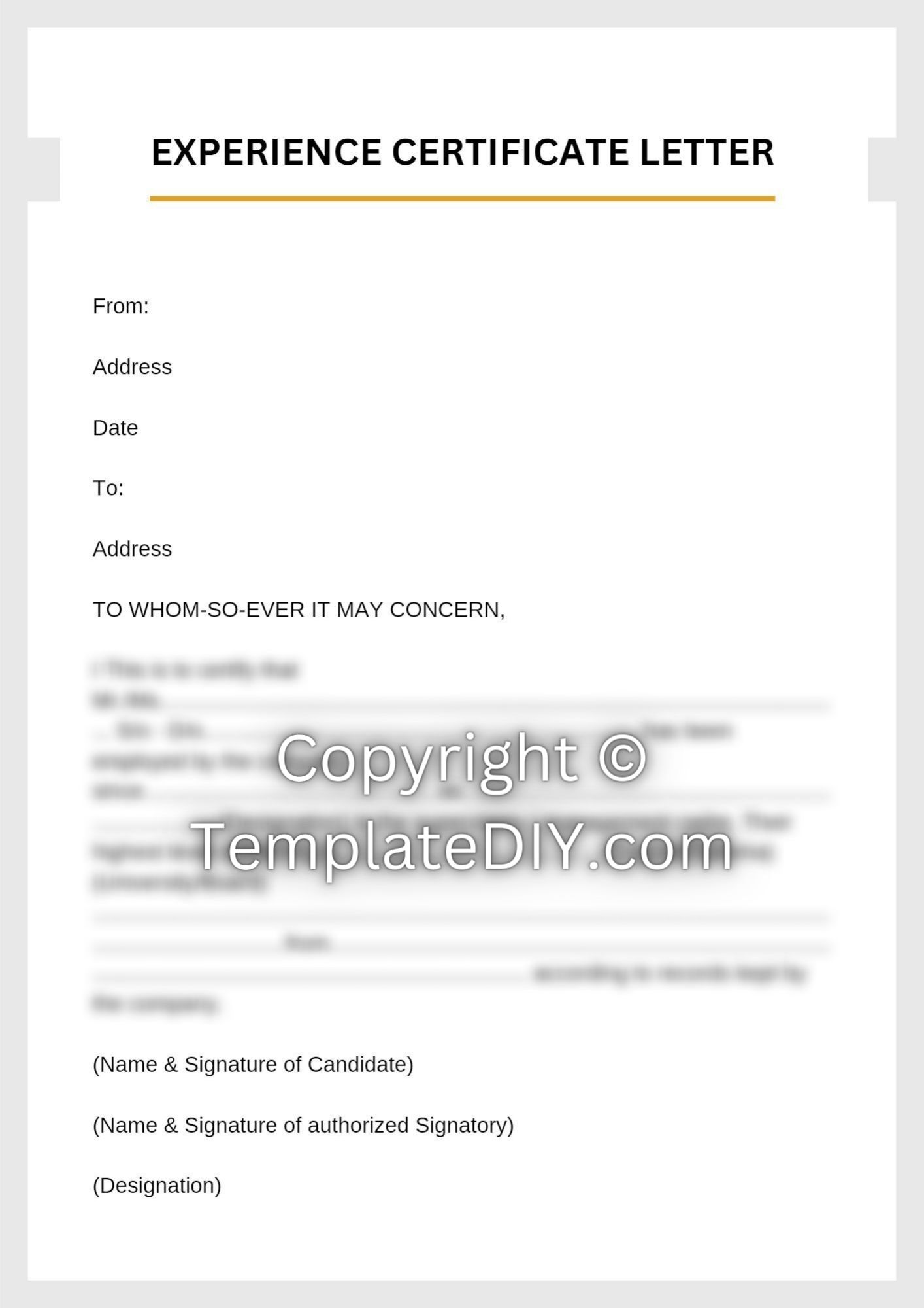 Certificate Of Experience Template