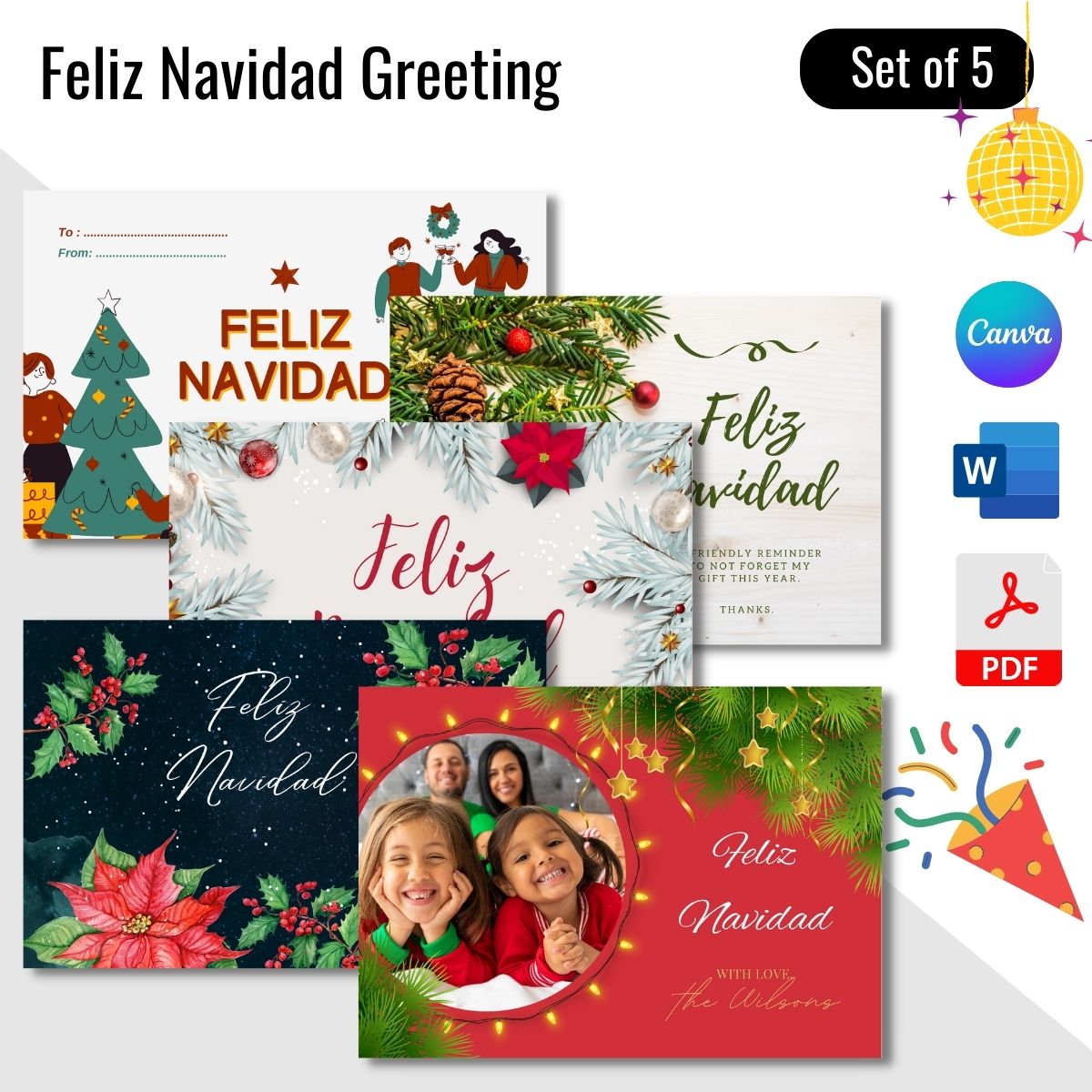 Feliz Navidad Greetings Card [Tarjets, Imágenes] PDF, Word