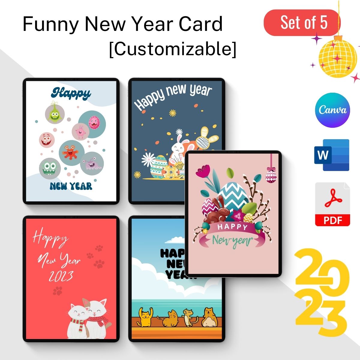 Funny New Year Cards Template Printable in PDF, Word