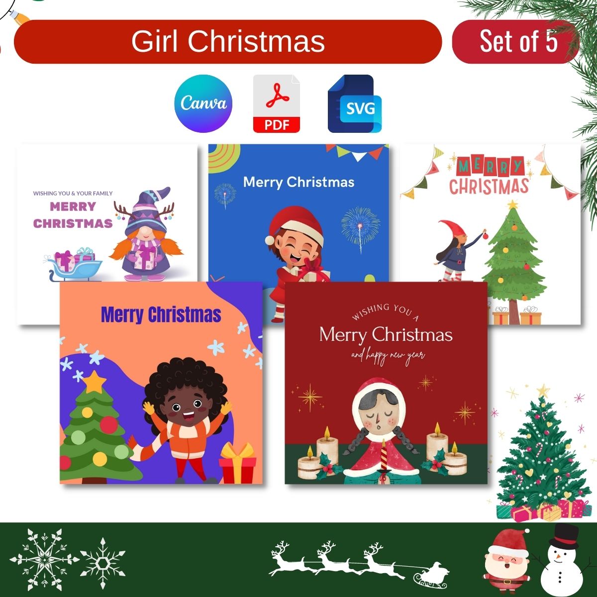 Girl Christmas SVG Printable Template PDF, Word [Editable]