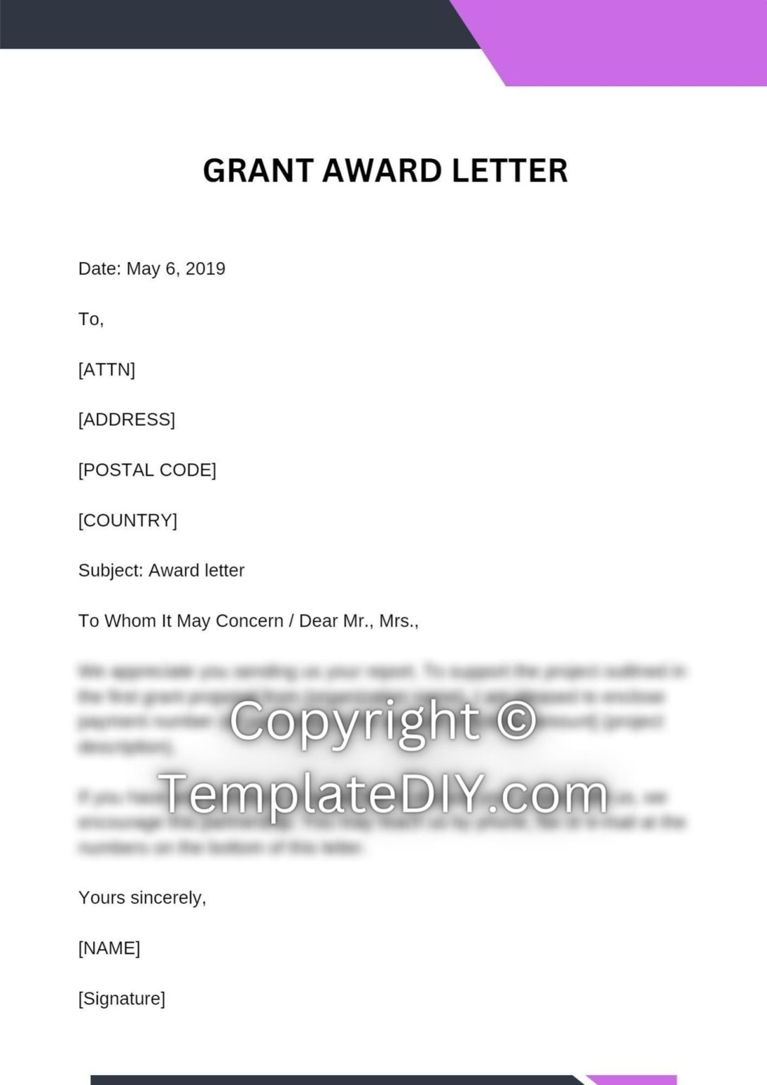 Grant Award Letter Sample with Examples [Word Editable]