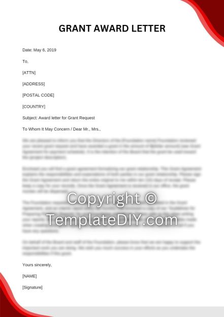 Grant Award Letter Sample with Examples [Word Editable]