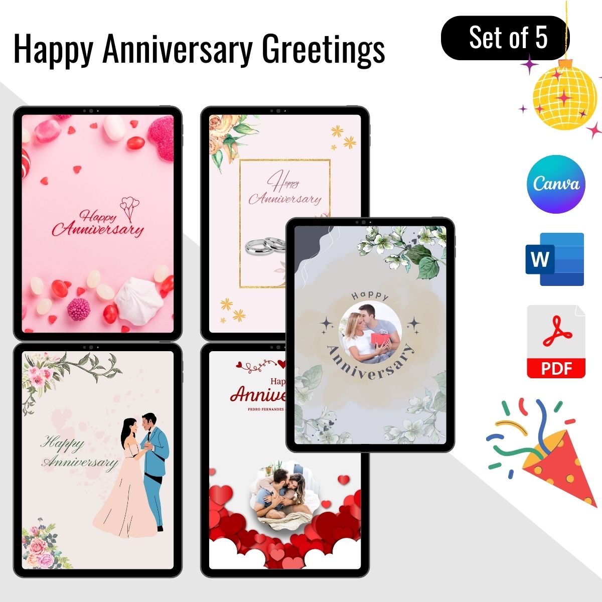 Happy Anniversary Greetings Templates Printable PDF, Word
