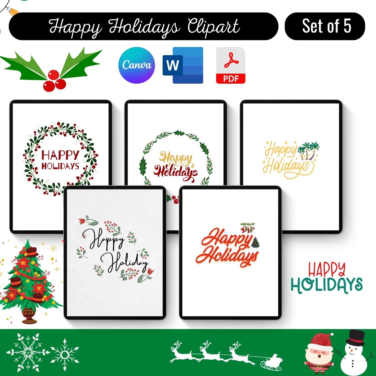 Happy Holidays Clipart Printable Template [Word Editable]