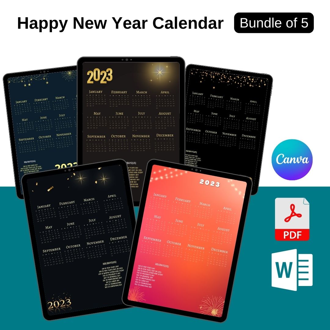 Happy New Year Calendar Template Printable in PDF, Word