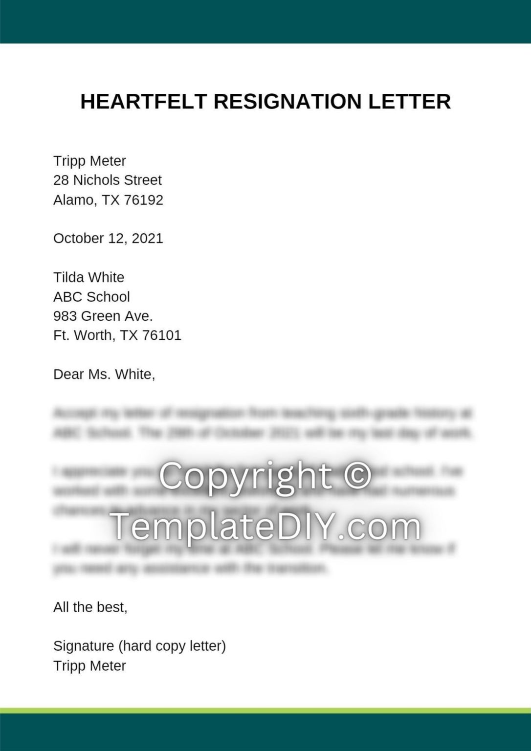 Heartfelt Resignation Letter Sample with Examples [Word]