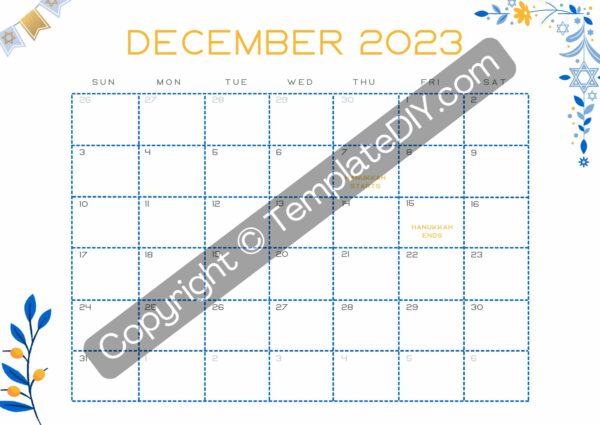 Jewish Monthly Calendar Printable Template in Pdf & Word