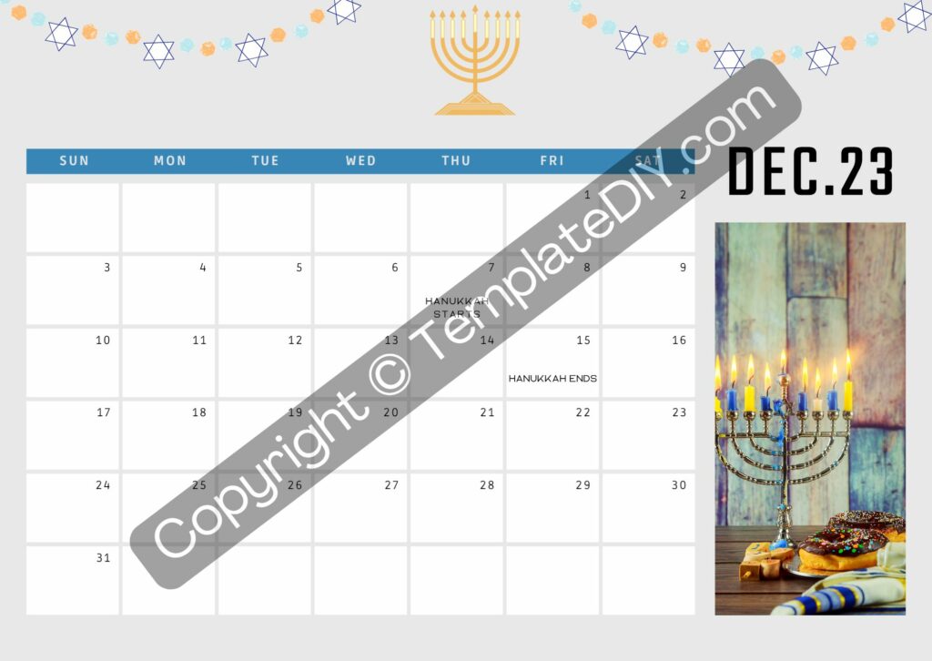 Jewish Monthly Calendar Printable Template in Pdf & Word