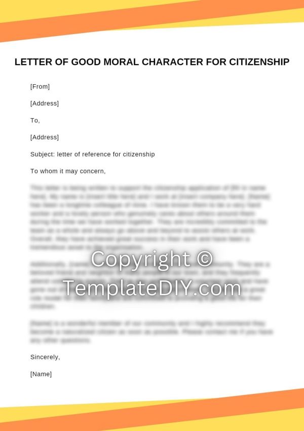 Letter of Good Moral Character for Citizenship in Pdf & Word