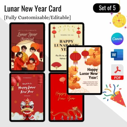 Lunar New Year Cards Template Printable in PDF, Word