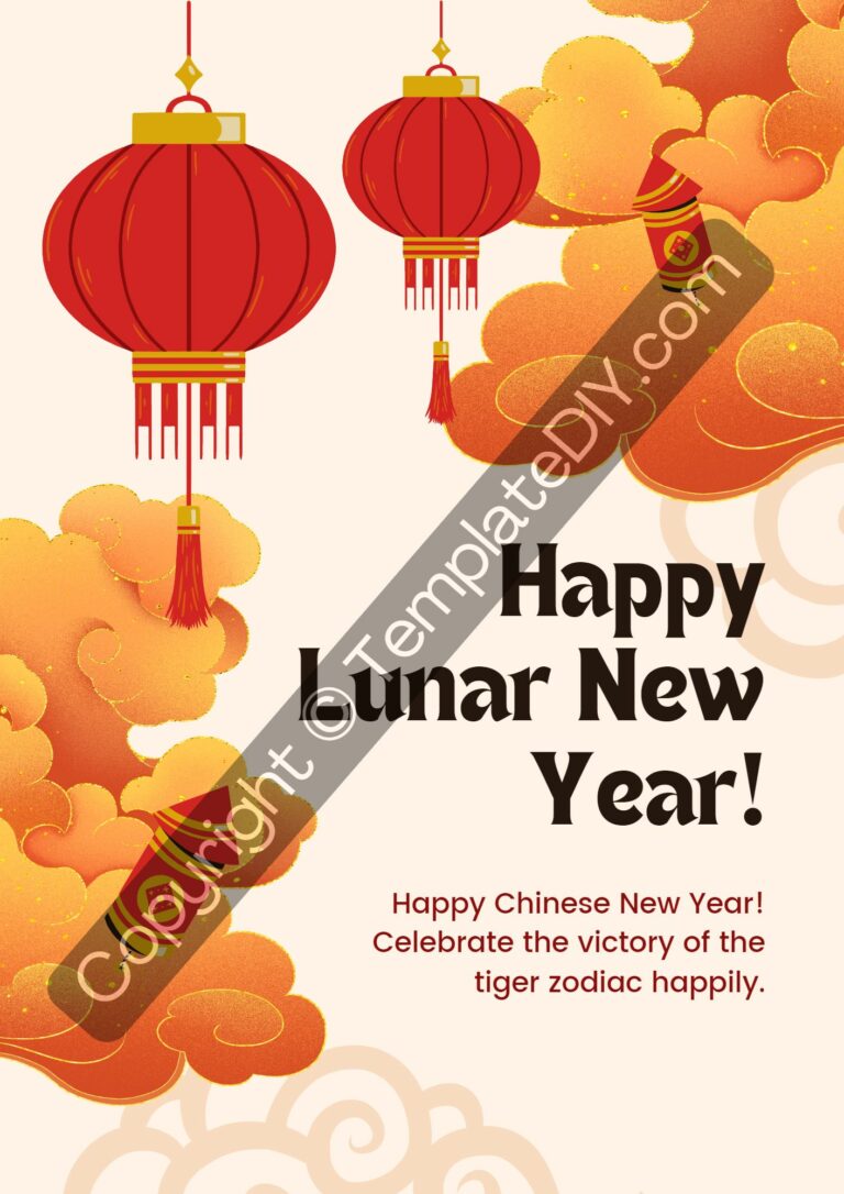 Lunar New Year Cards Template Printable in PDF, Word