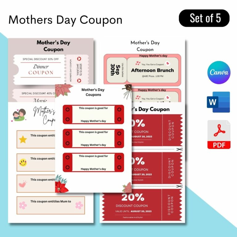 Mothers Day Card Template Blank Printable PDF, Word