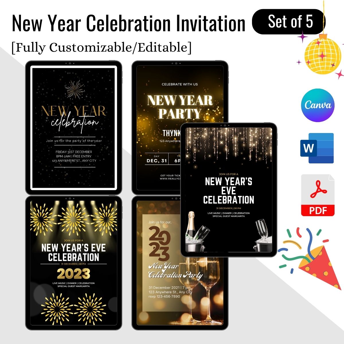 New Year Celebration Invitation Template Printable [Word]