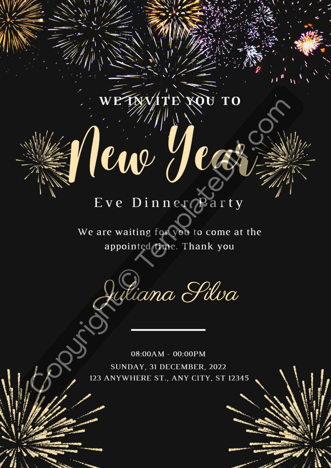 New Year Dinner Invitation Template Printable [Editable]