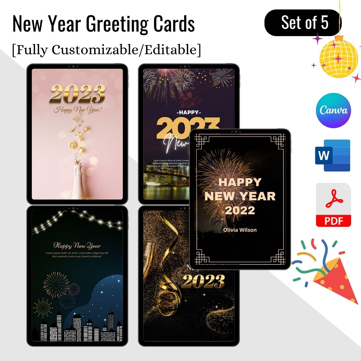 New Year Greeting Cards Template Printable [Word Editable]