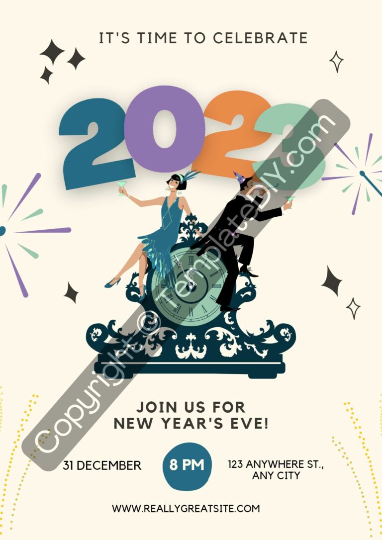 New Year Invitation Card Printable Template PDF, Word