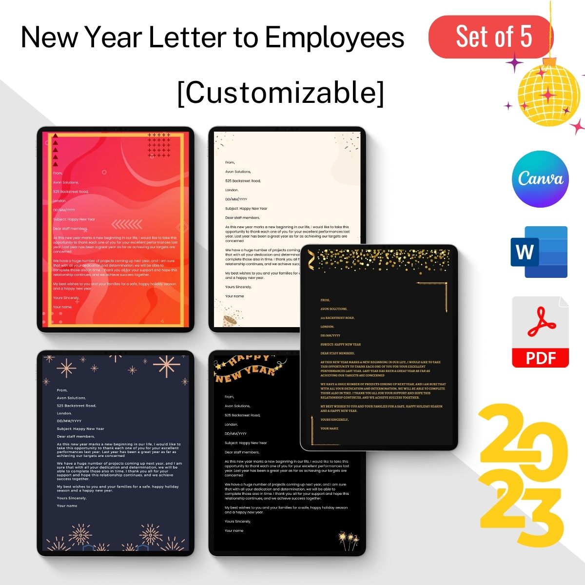 New Year Letter to Employees Printable Template in Pdf Word