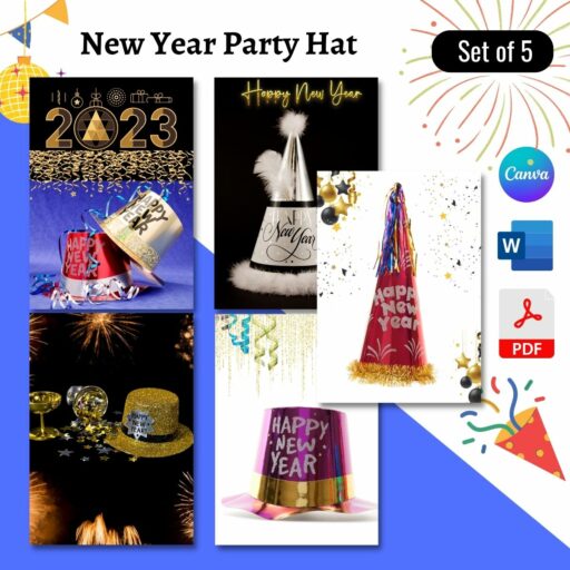 New Year Party Hat Template Blank Printable PDF, Word