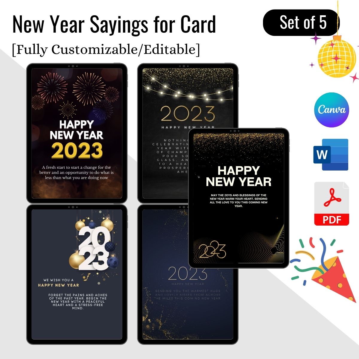 New Year Sayings for Cards Template Printable PDF, Word