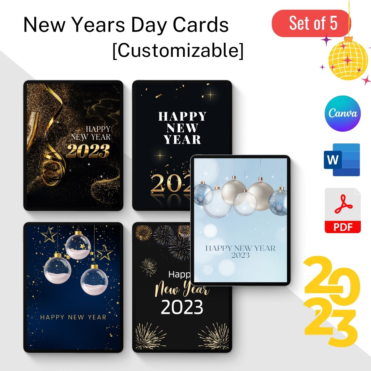New Year's Day Cards Template Printable in PDF, Word