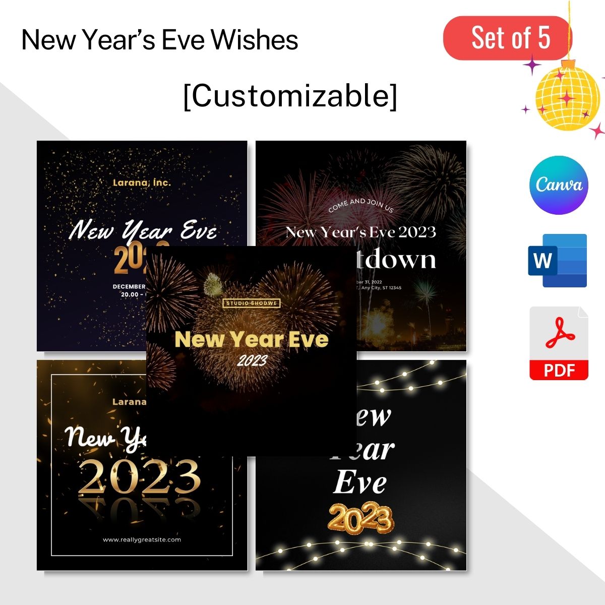 New Year’s Eve Wishes Template Printable PDF, Word