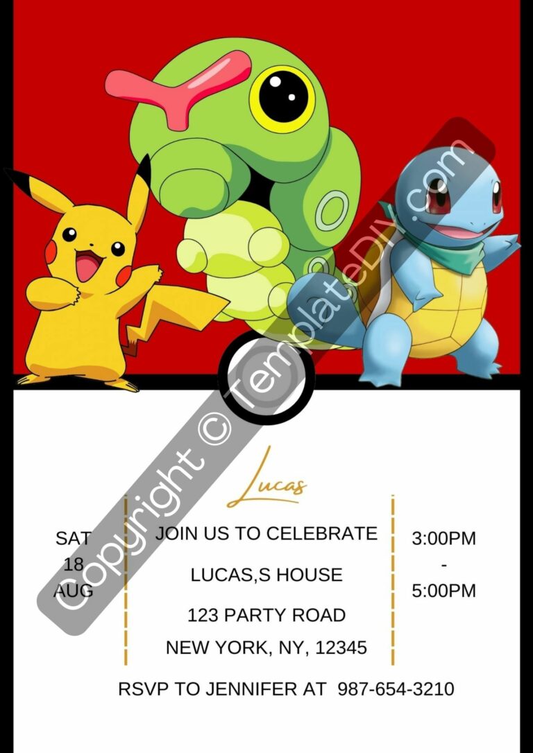 Pokemon Invitation Template Blank Printable PDF, Word