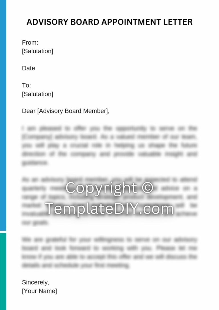 Advisory Board Appointment Letter Sample Template [Pdf Word]